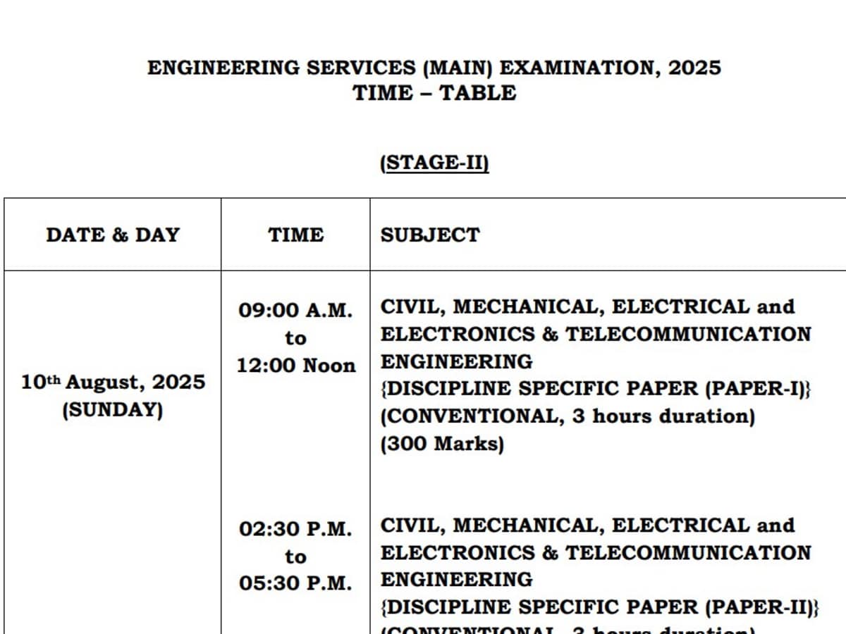 UPSC ESE Mains Exam Schedule 2025 Released - Check the Timetable Now!